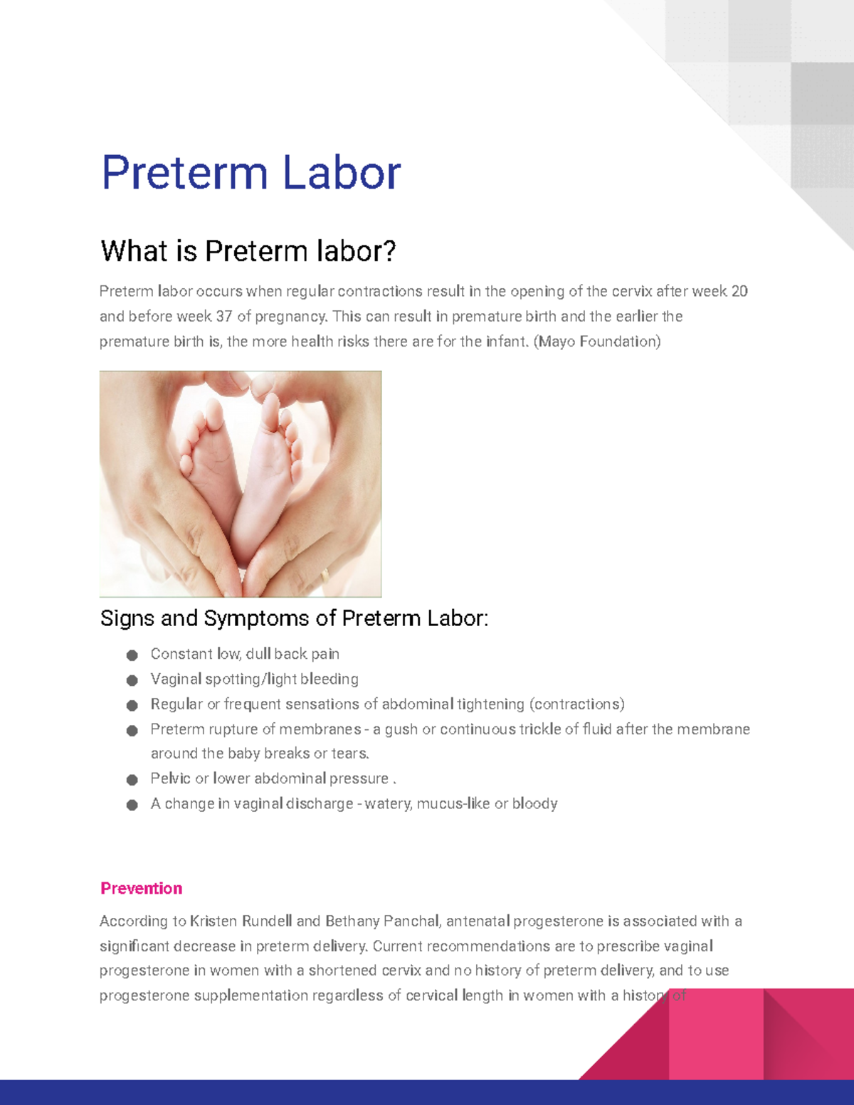 Brochure for clinical, Premature Labor - Preterm Labor What is Preterm ...