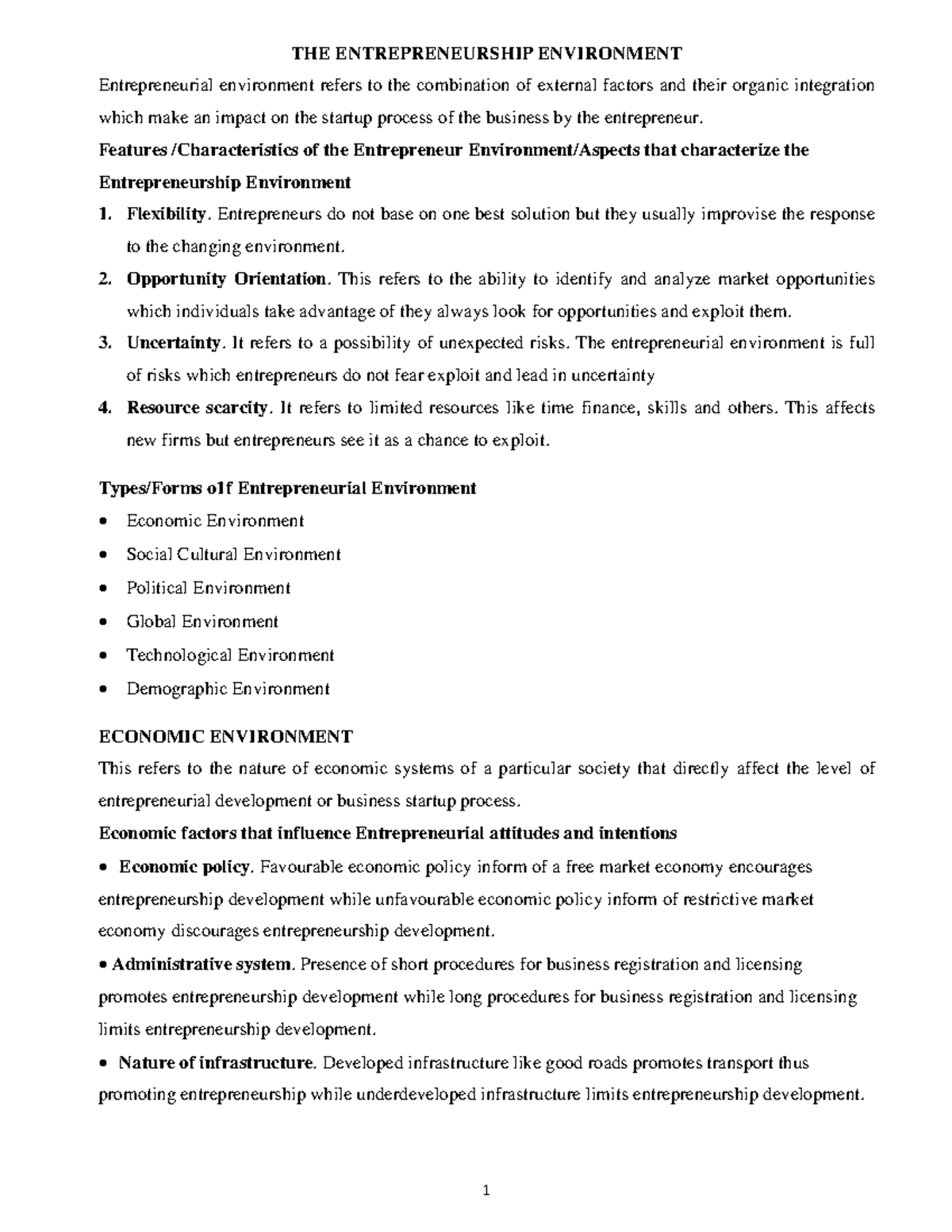 S.5 THE Entrepreneurship Environment - THE ENTREPRENEURSHIP ENVIRONMENT ...