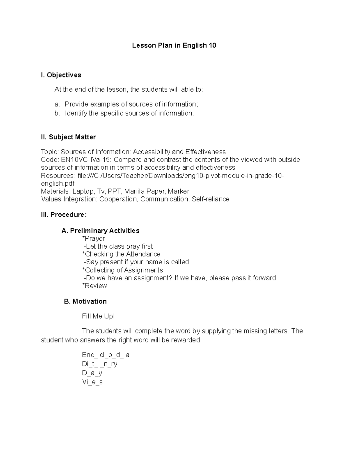 Lesson Plan in English 10 2ND demonstration - Lesson Plan in English 10 ...