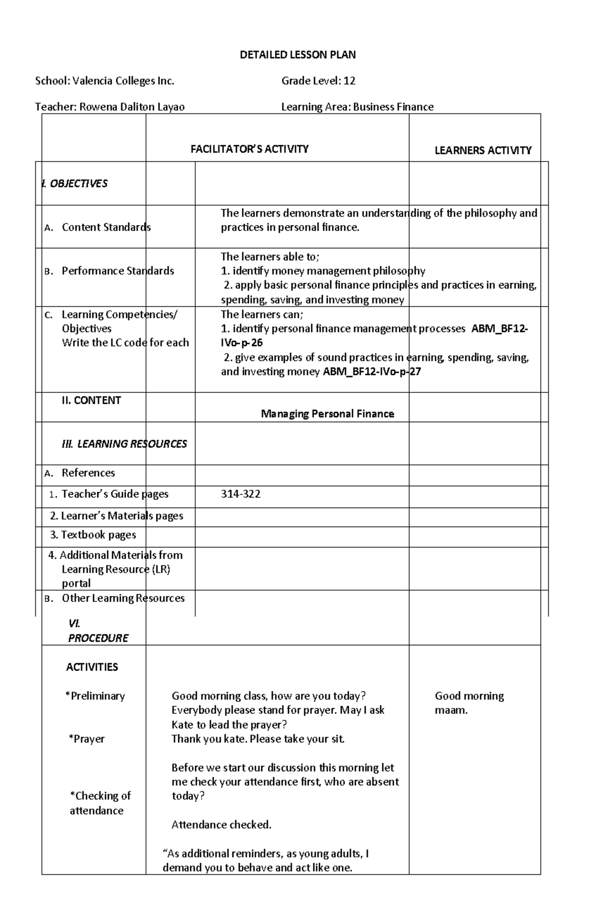 PdfcoffeeDEtailed LP - DETAILED LESSON PLAN School: Valencia Colleges ...