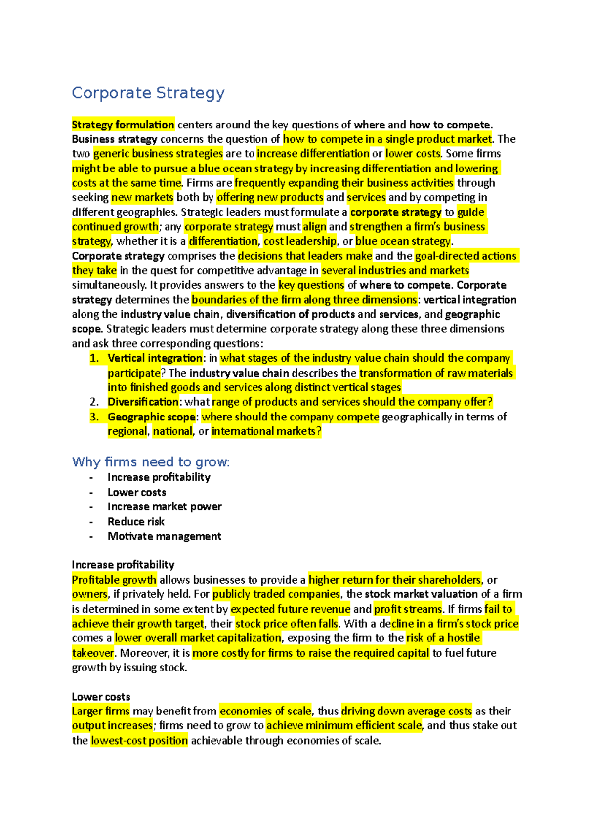 5. Corporate strategy - Book and class notes - management - Corporate ...