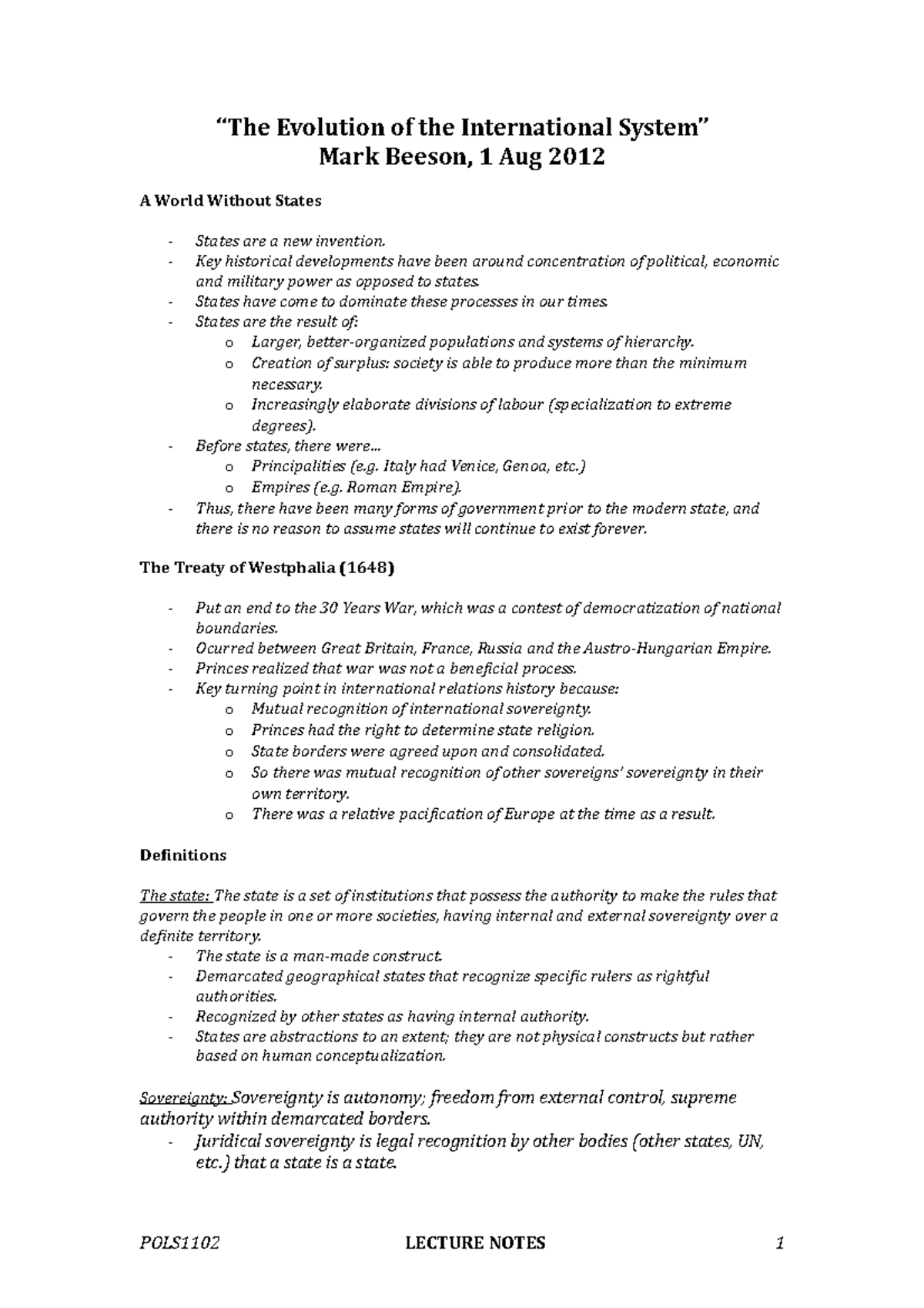 Lecture notes, complete lecture notes designed for exam study - “The ...