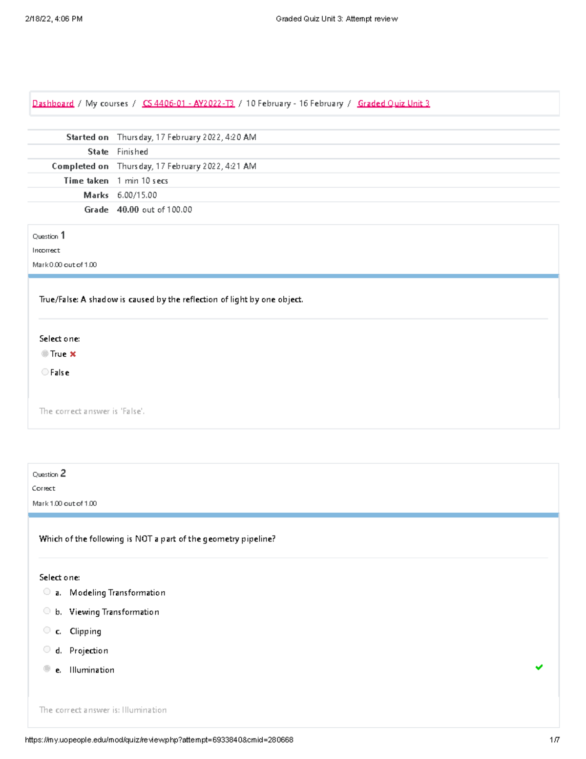 Graded Quiz Unit 3 Attempt review - Started on Thursday, 17 February 2022, 4:20 AM State ...