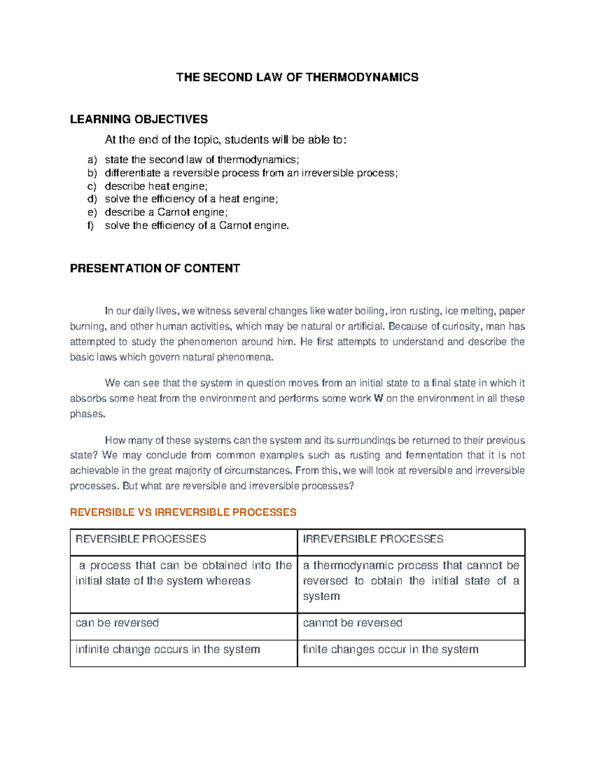Module ON Second LAW OF Thermo HEAT AND Carnot - THE SECOND LAW OF ...