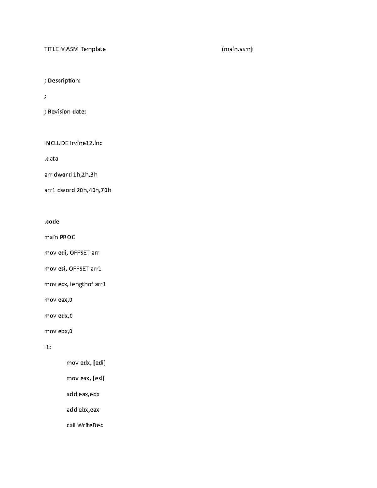 Assembly Language exercise of lab 3 work - TITLE MASM Template (main ...