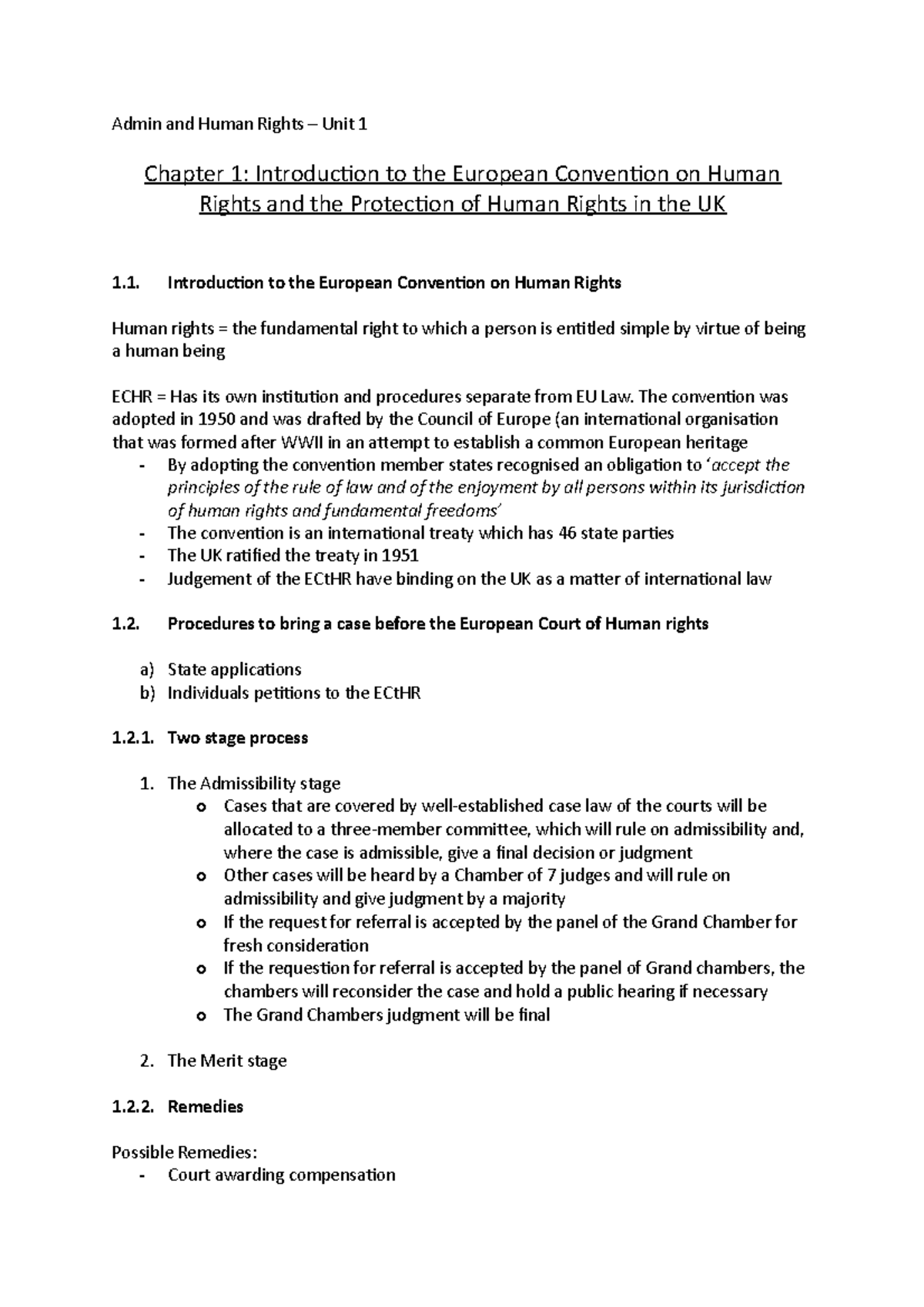 Unit 1 - Admin and Human Rights – Unit 1 Chapter 1: Introduction to the ...