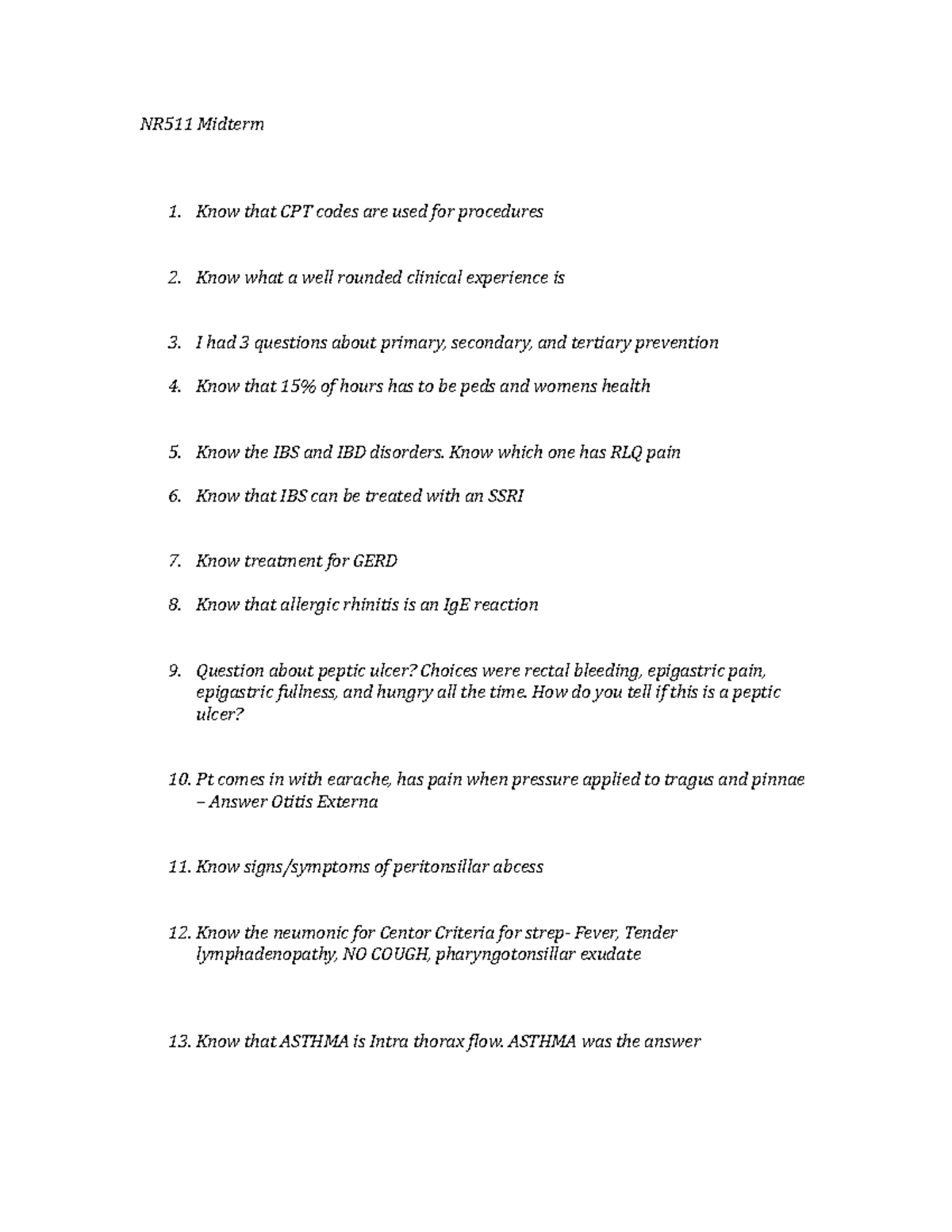 NR 511 Week 4 Midterm Just Questions - NR511 Midterm Know that CPT codes are used for procedures ...