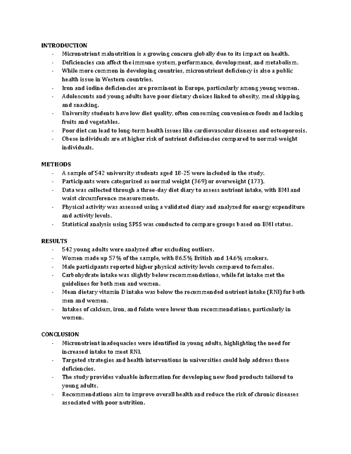 Nutrition Research Abstract Notes - INTRODUCTION Micronutrient ...