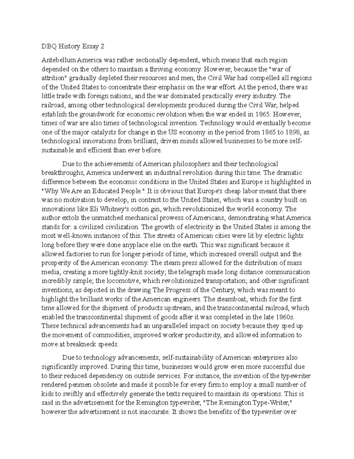 DBQ History Essay 2 - However, because the "war of attrition" gradually ...