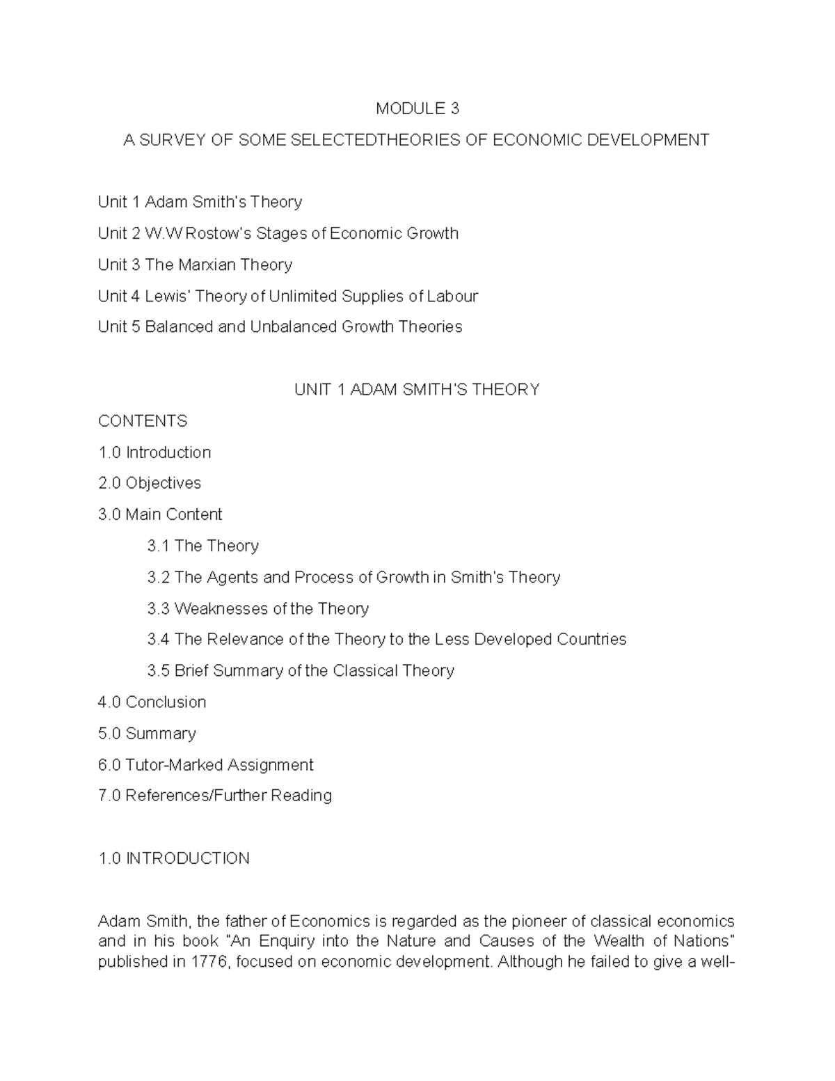 Economic Development Module 3 Unit 1 - MODULE 3 A SURVEY OF SOME ...