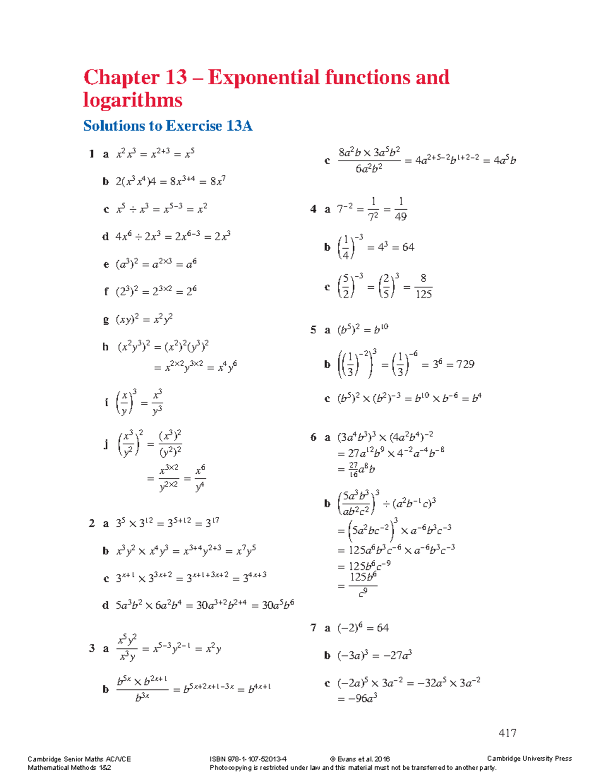 Chapter 13 worked solutions - Chapter 13 – Exponential functions and logarithms Solutions to ...