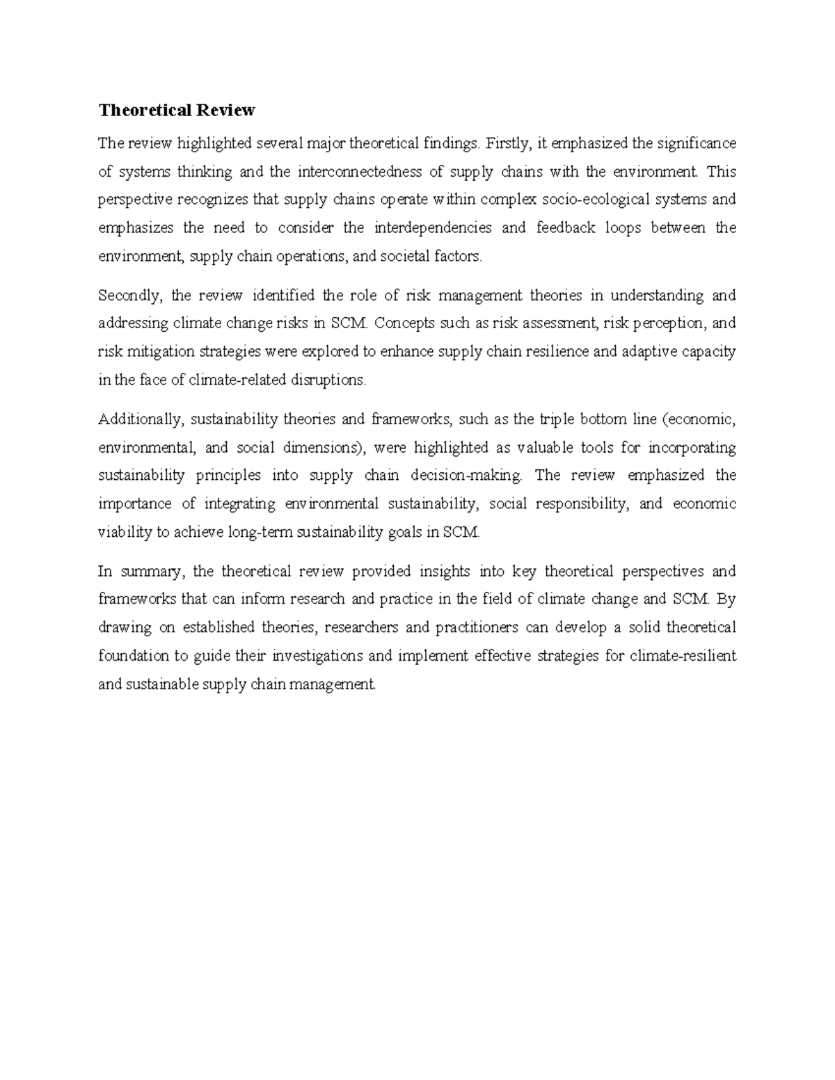 Climate - Notes - Theoretical Review The review highlighted several ...