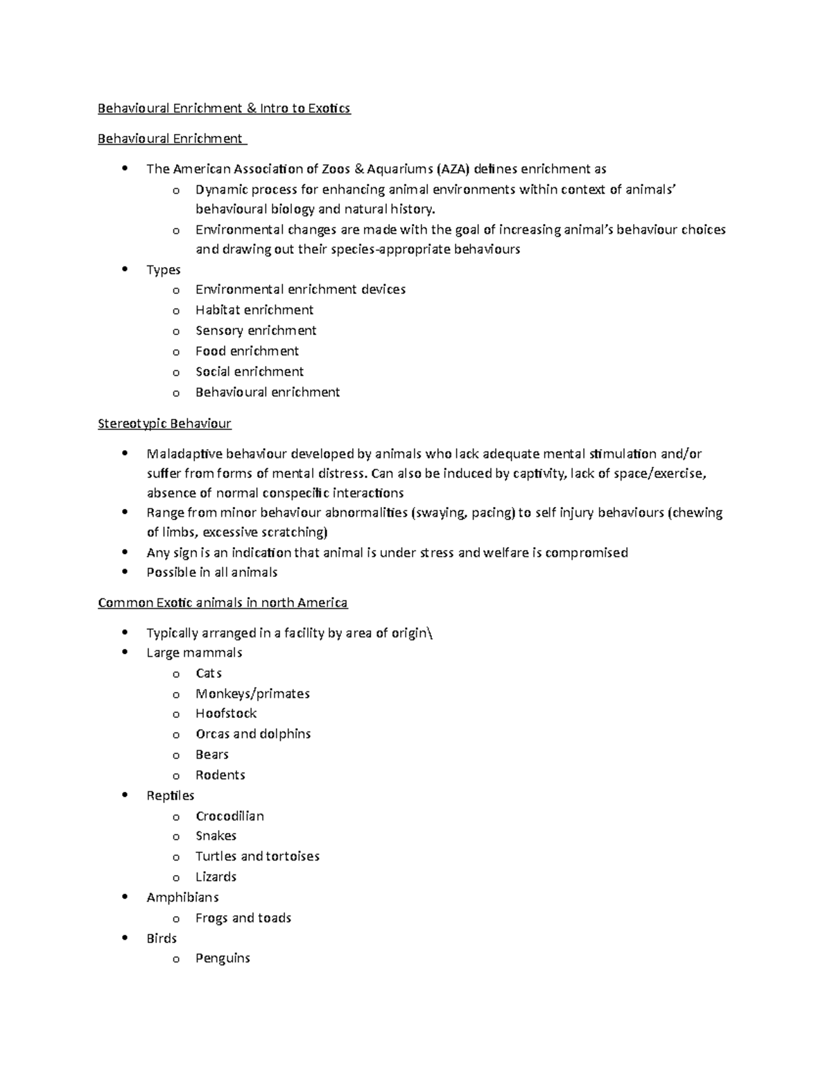 Behaviour enrichment - Lecture notes 8 - Behavioural Enrichment & Intro ...