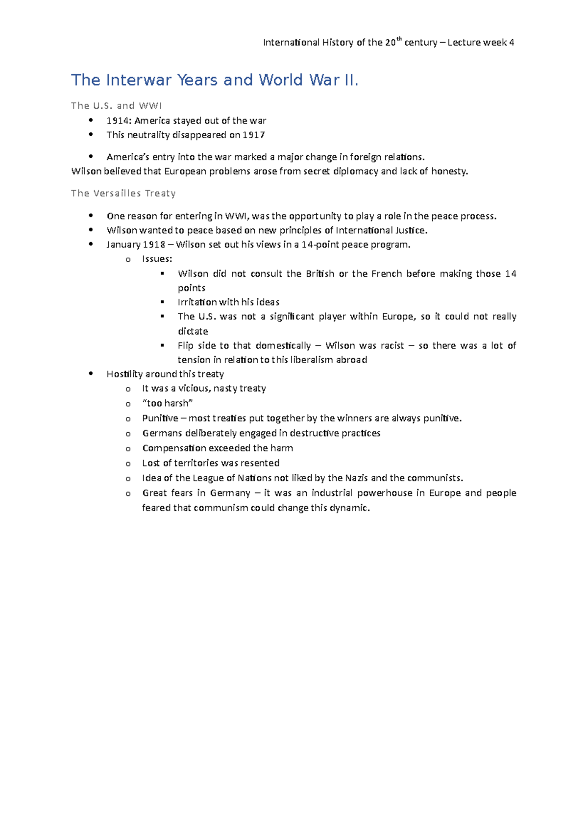 Lec. 4 - Lecture notes 4 - International History of the 20th century ...