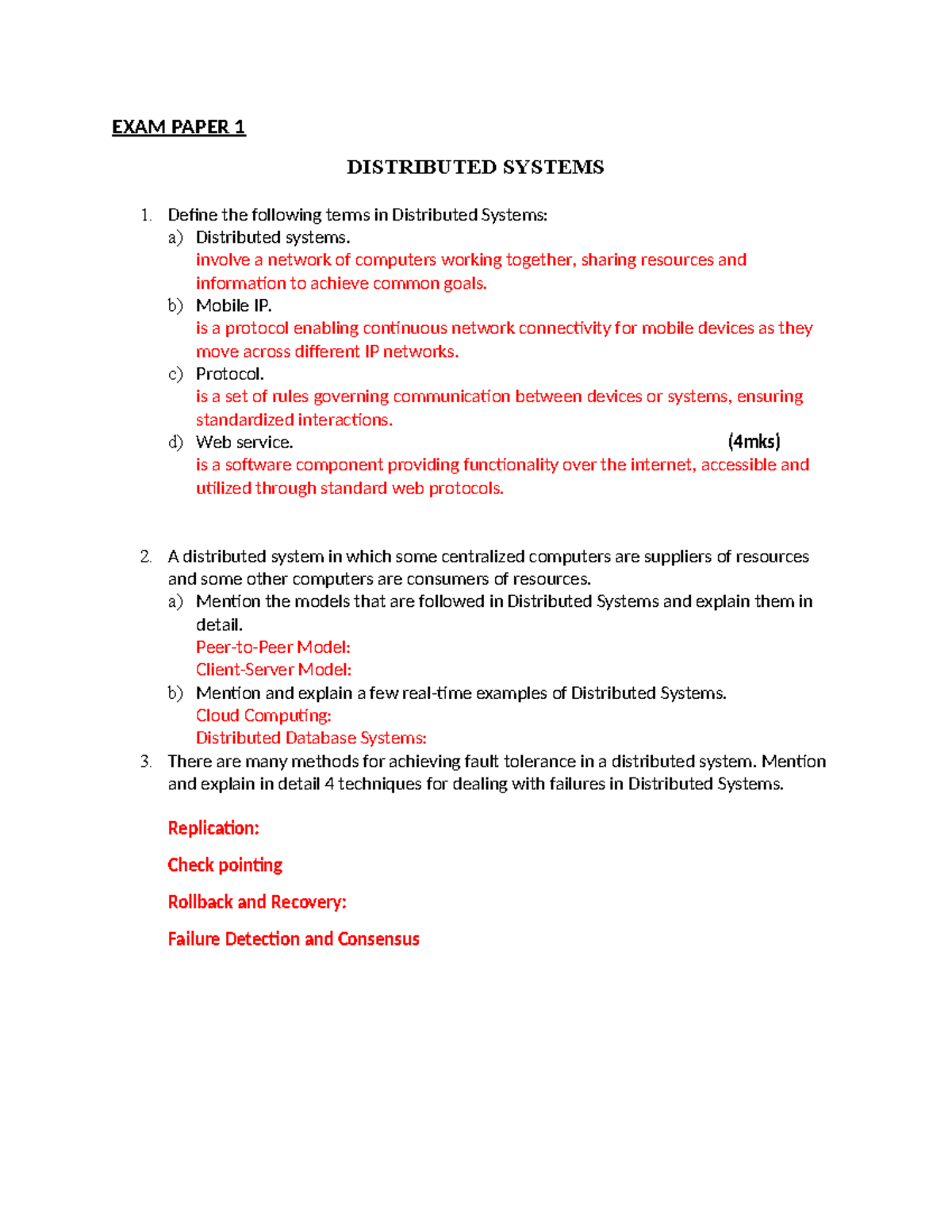 EXAM Paper 1 - Revision - hfbnvnfv - EXAM PAPER 1 DISTRIBUTED SYSTEMS ...