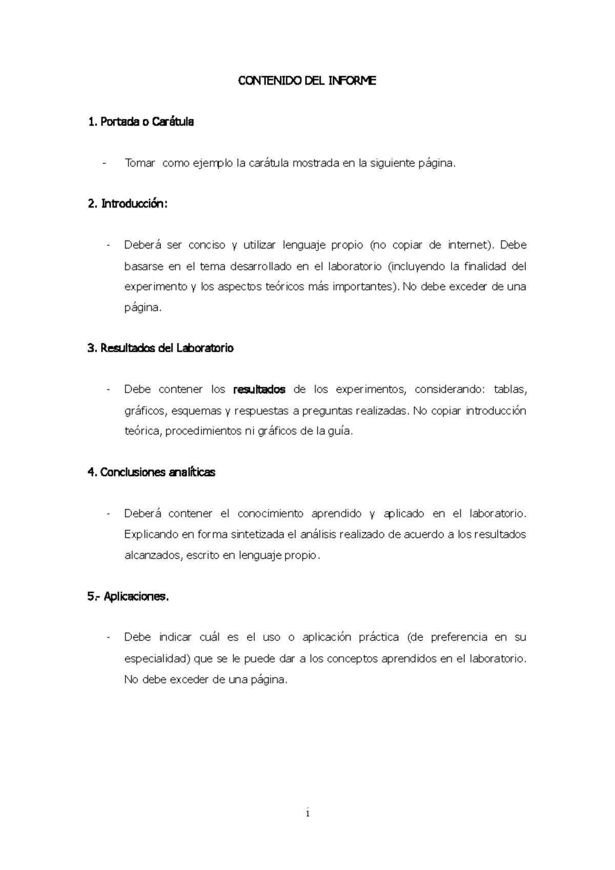 Contenido DE Informe-1 - CONTENIDO DEL INFORME Portada o Carátula Tomar ...