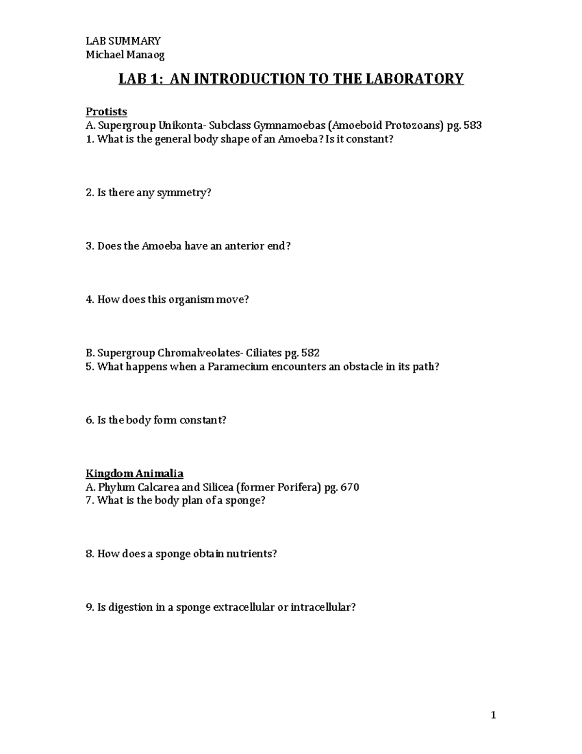 Lab Question Overview Lab Summary Michael Manaog Lab 1 An