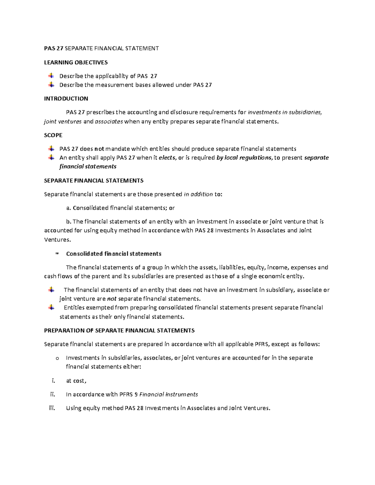 PAS 27 Separate Financial Statement Handout - PAS 27 SEPARATE FINANCIAL ...