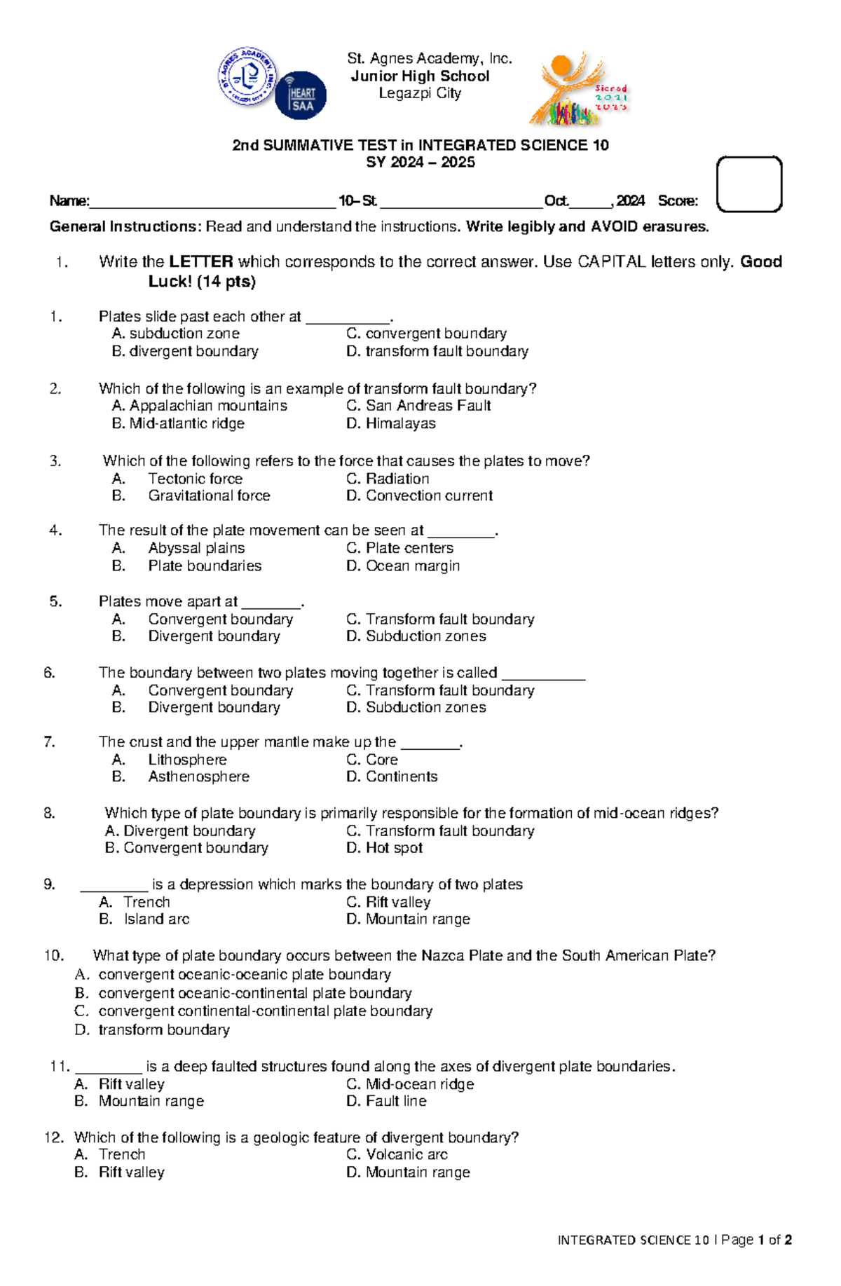 2nd Summative test Integ Sci 10 with correct answers - INTEGRATED ...