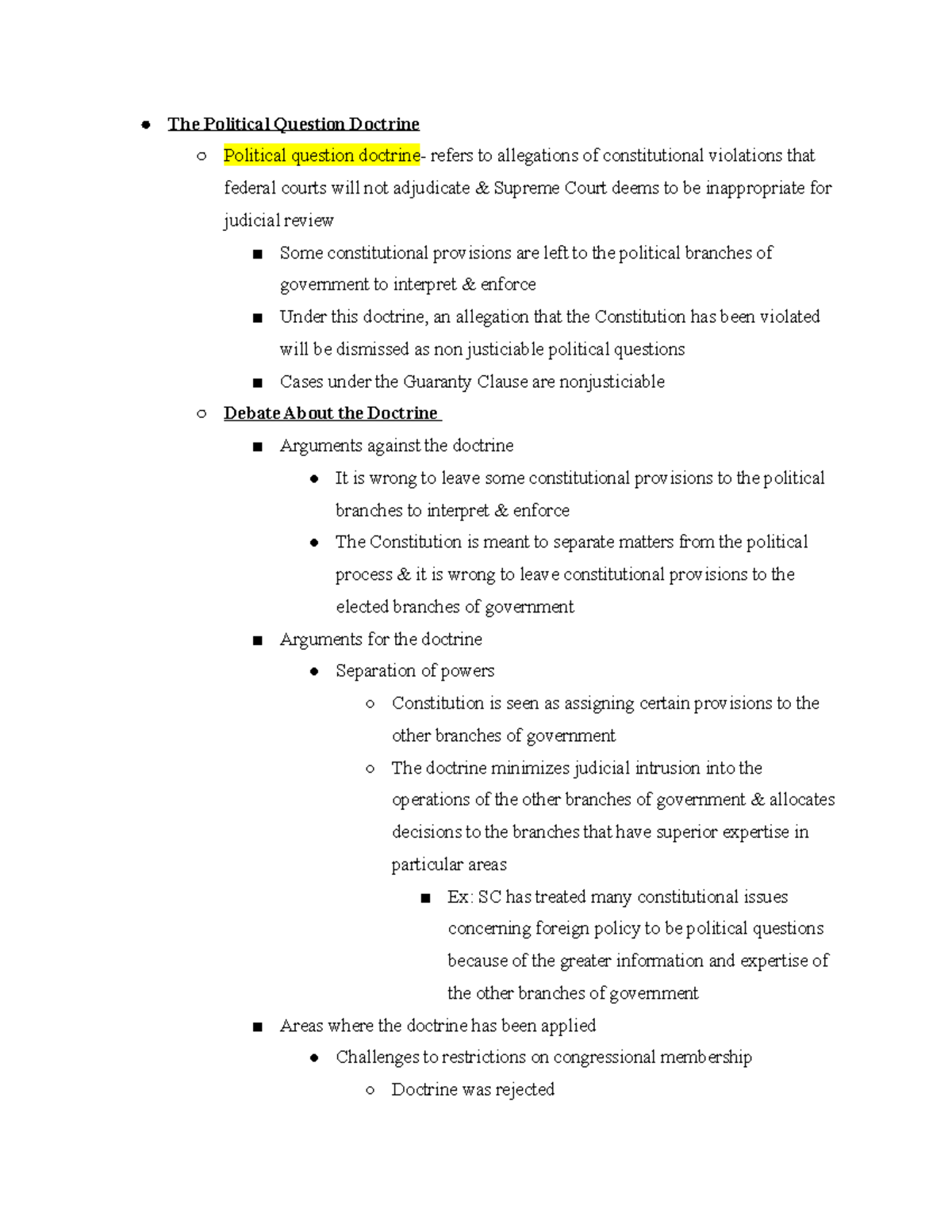 Con Law 2021- Before Class Notes - The Political Question Doctrine ...