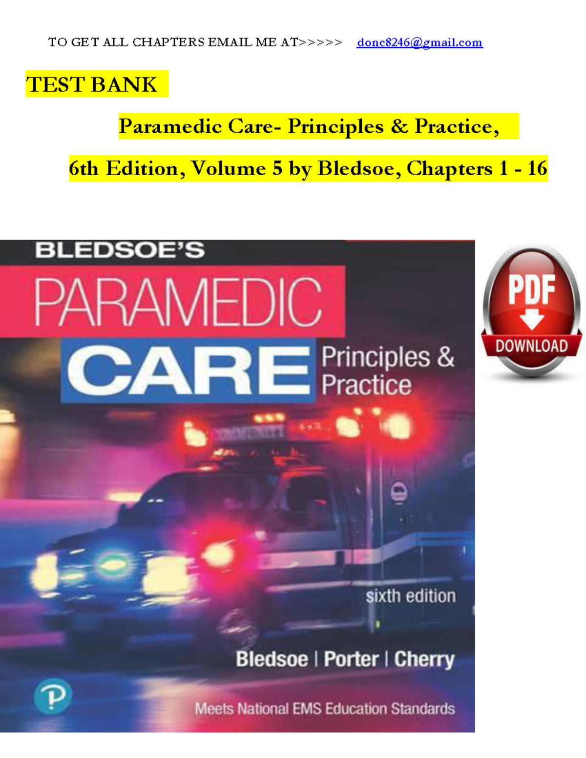 TEST BANK For Paramedic Care - Principles and Practice, 6th Edition ...
