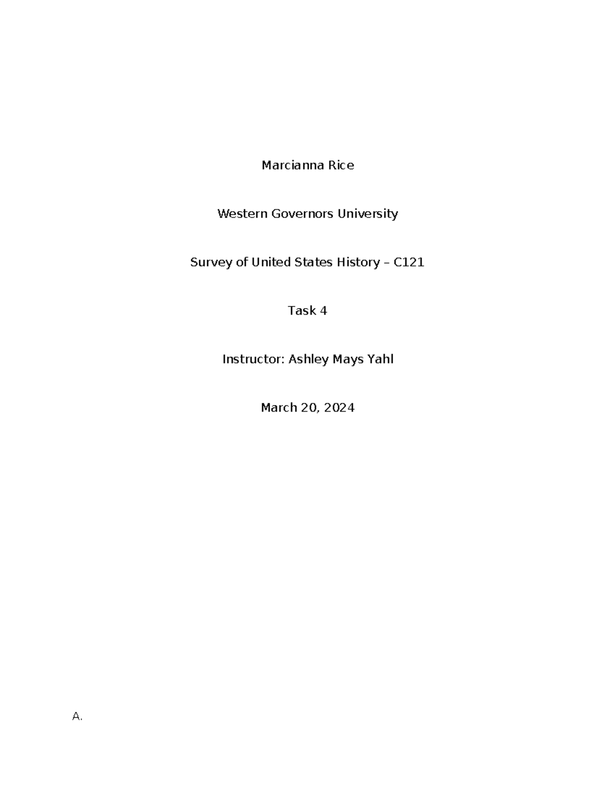 C121 Task 4 - Task 4 Passed - Marcianna Rice Western Governors ...