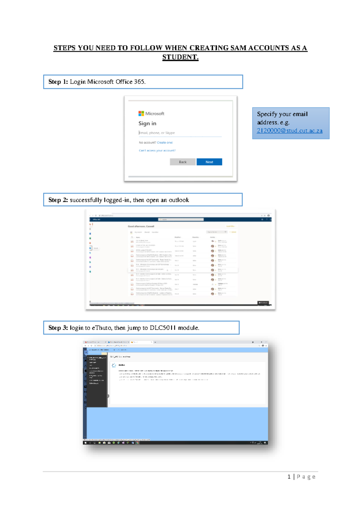 Creating SAM Account Guidelines - 1 | P a g e STEPS YOU NEED TO FOLLOW WHEN CREATING SAM ...