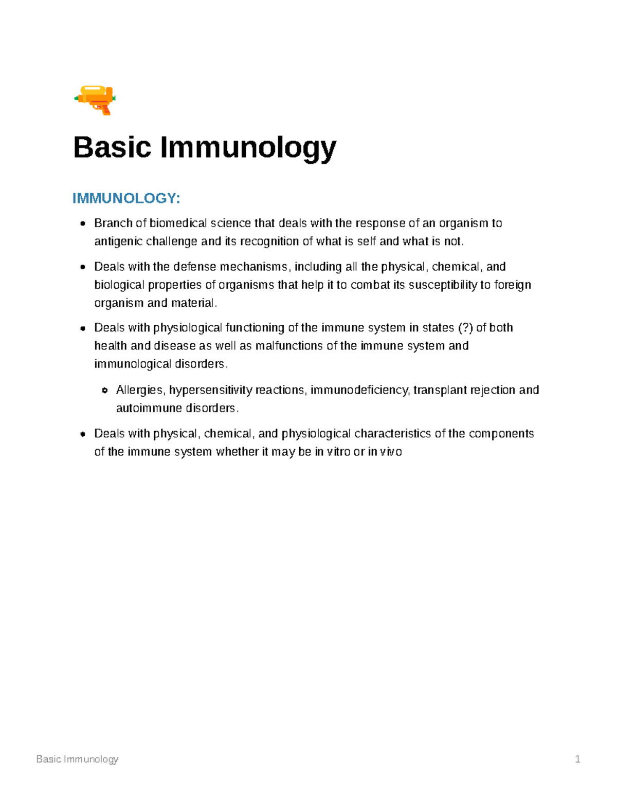Basic Immunology - 🔫 Basic Immunology IMMUNOLOGY: Branch of biomedical ...