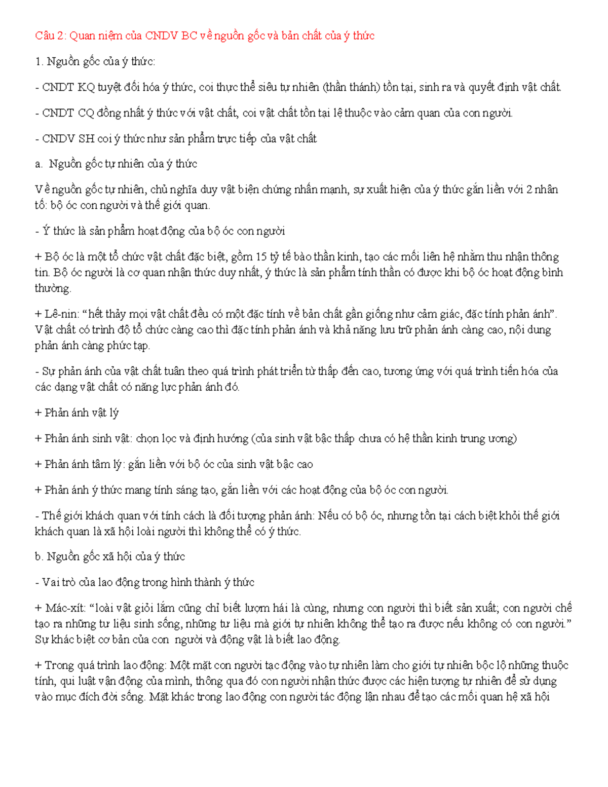 Câu-2 - triết - Câu 2: Quan niệm của CNDV BC về nguồn gốc và bản chất ...
