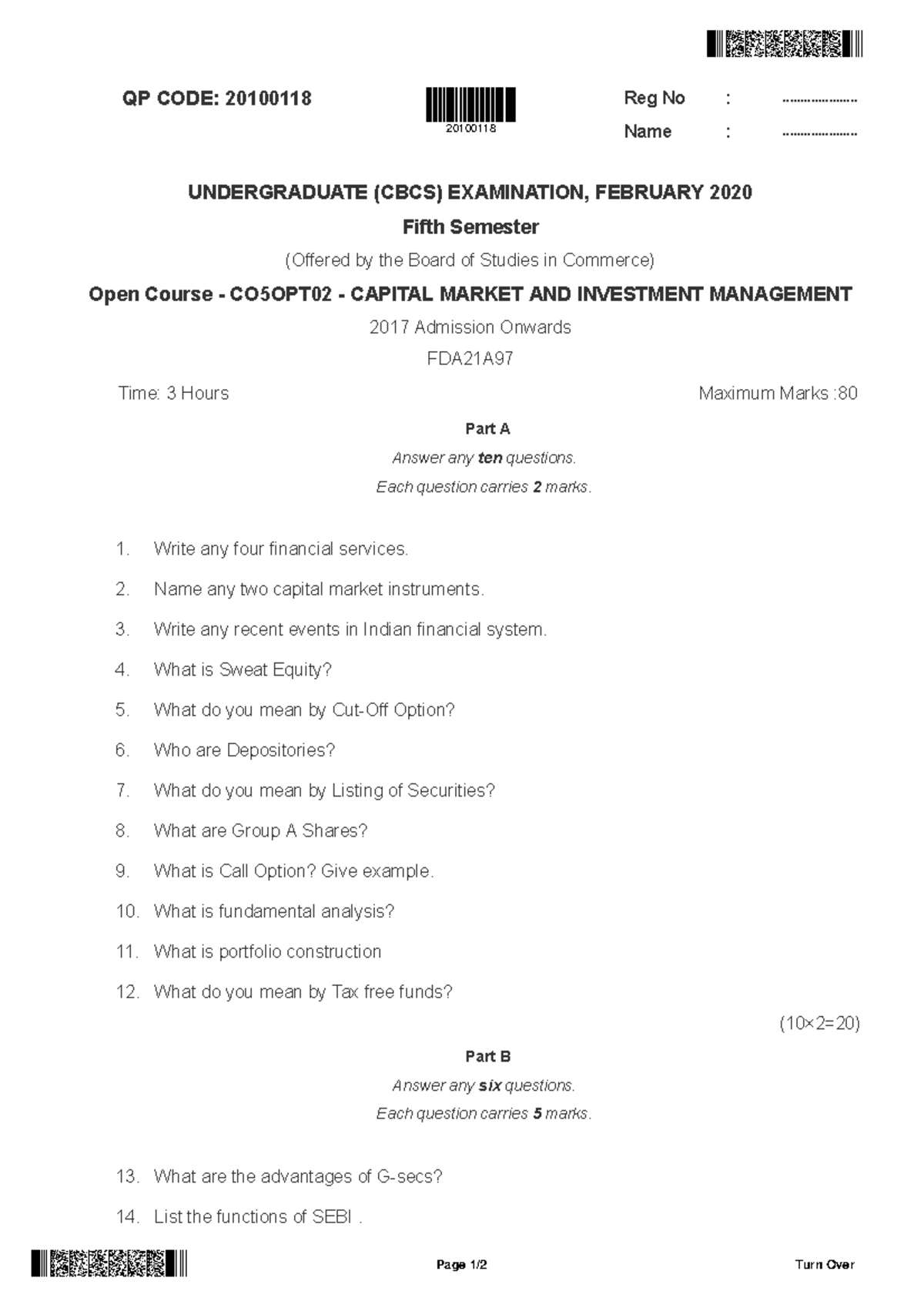PREVIOUS QUESTION PAPER - QP CODE: 20100118 Reg No ...