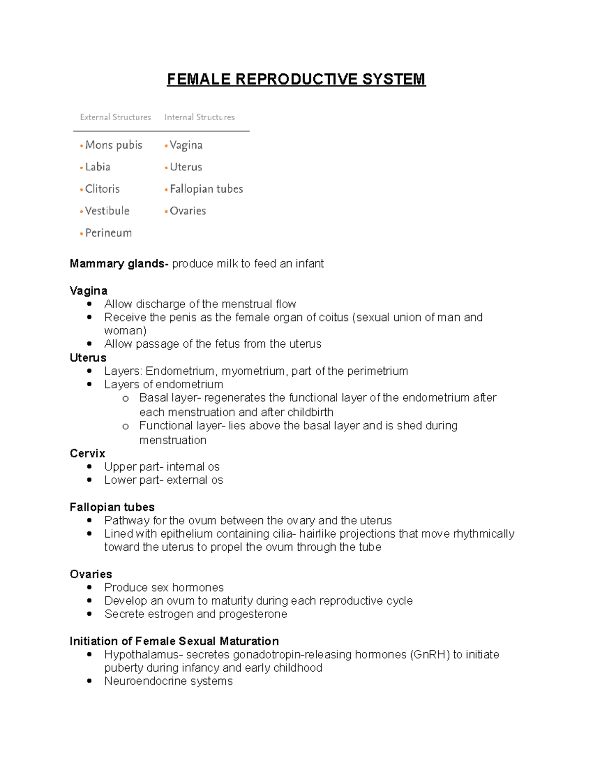 WK1 Female Reproductive System - NURS 517 - Yale - Studocu