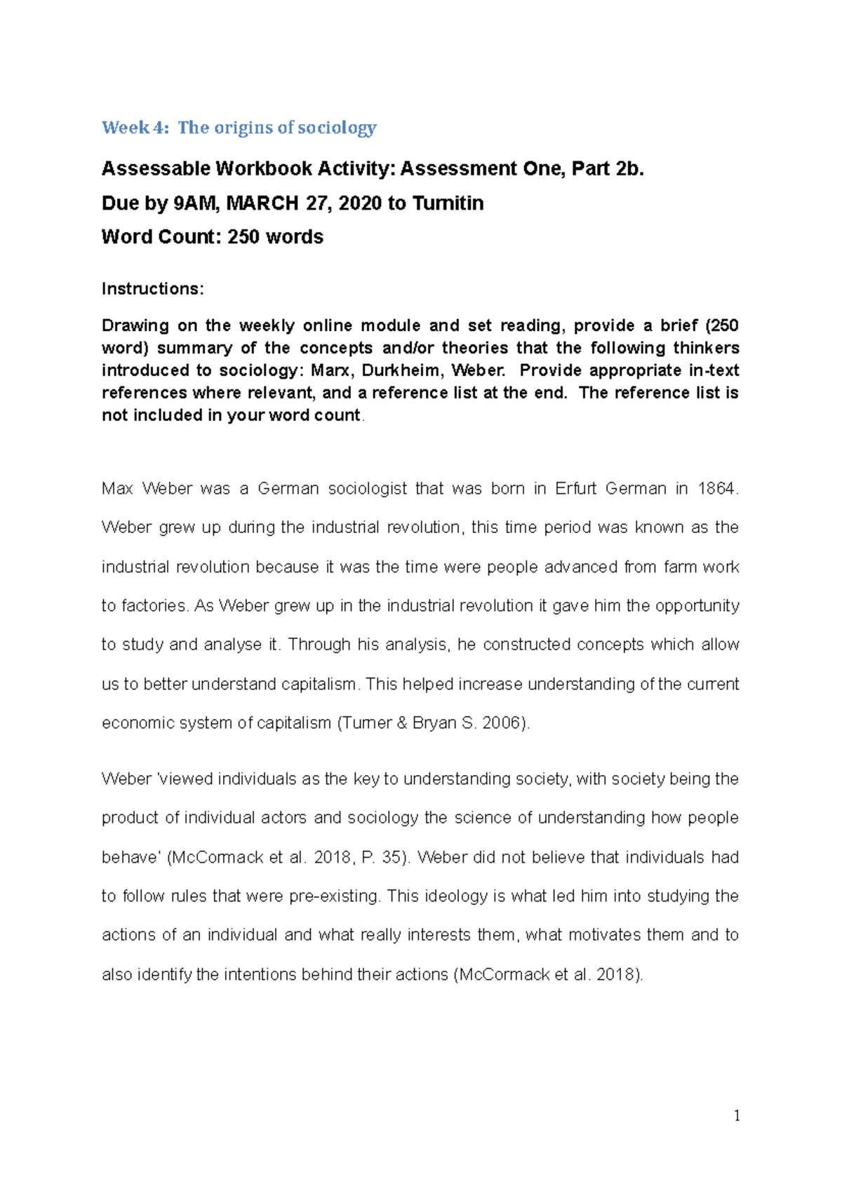 Weber conceptd and theories - Part 2 B - Week 4: The origins of ...