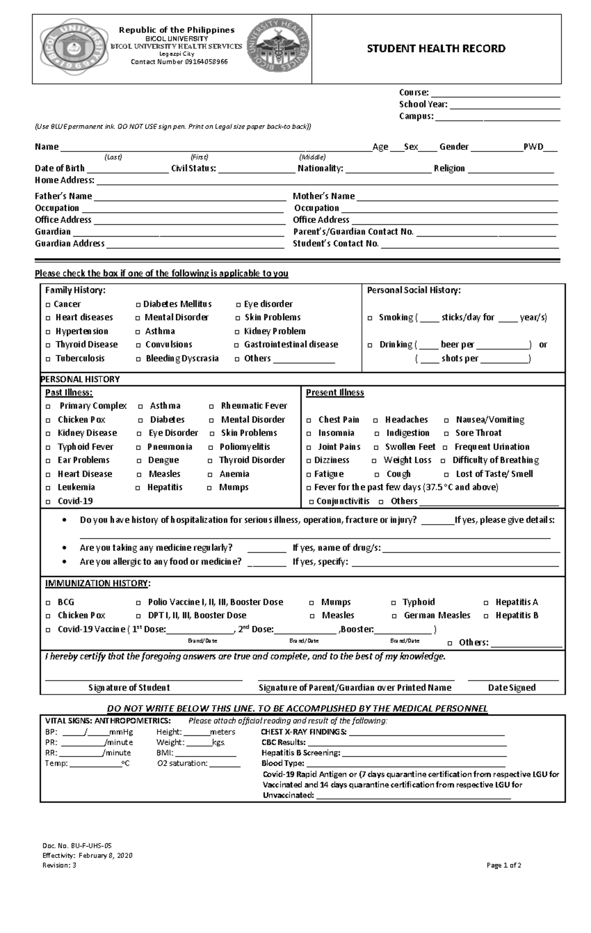 ISO-05-Student-Health-Record-1-Rev-1 - Course ...