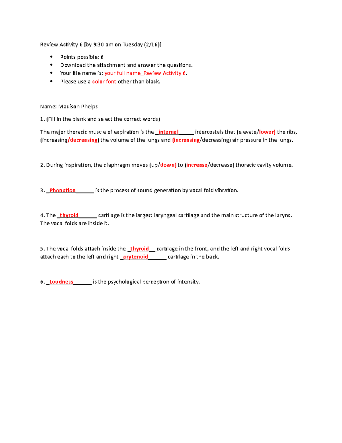 Review Activity 6 Review Activity 6 by 9 30 Am On Tuesday 2 16