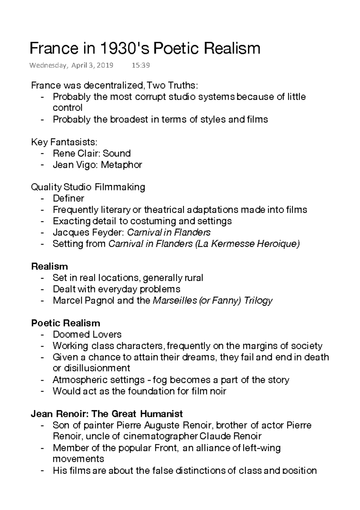 France in 1930's Poetic Realism - France was decentralized, Two Truths ...