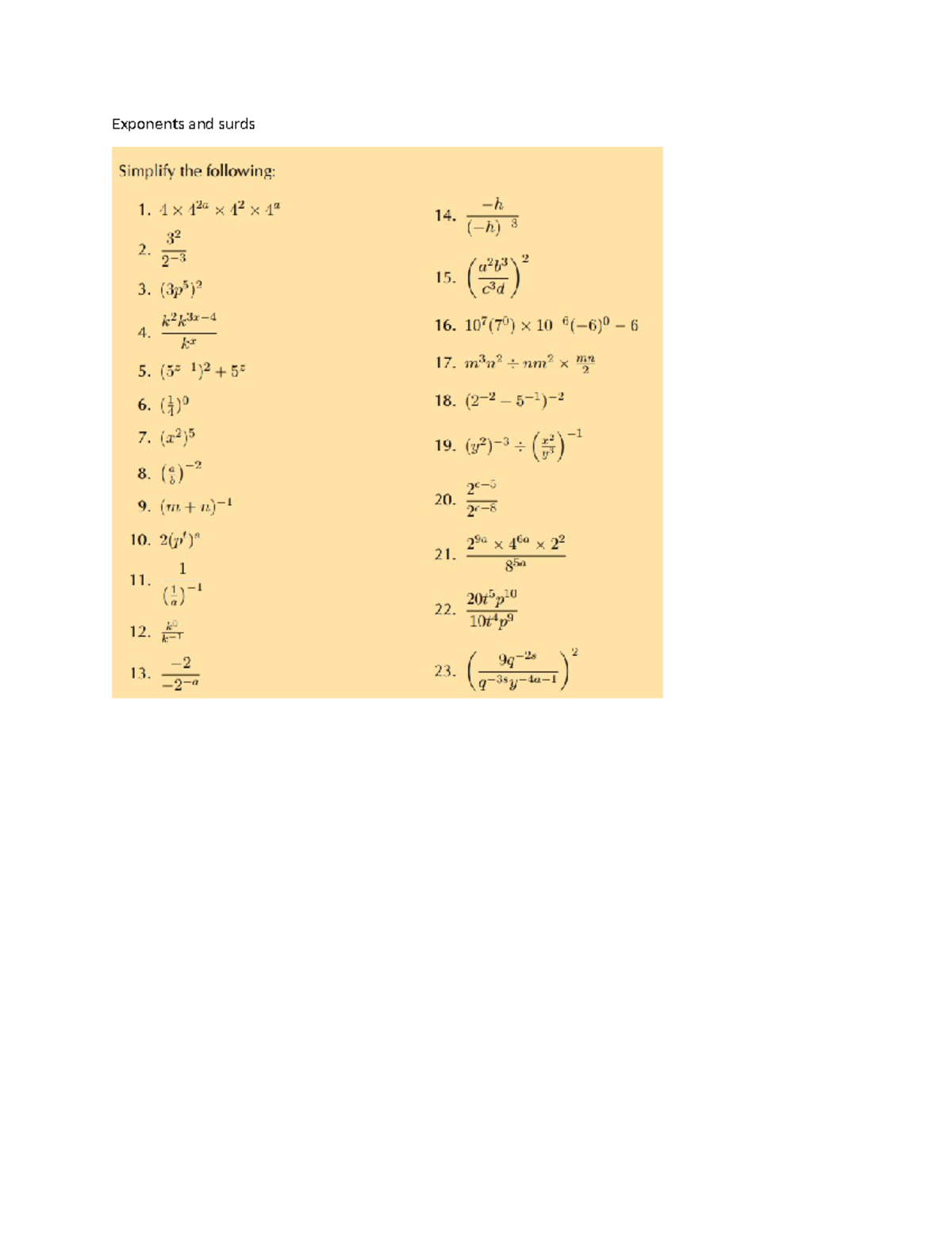 Exponents and surds - practice and notes - Exponents and surds - Studocu