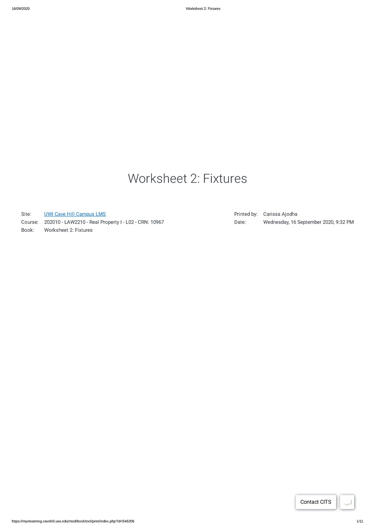 Worksheet 2 Fixtures - Worksheet 2: Fixtures Site: UWI Cave Hill Campus ...