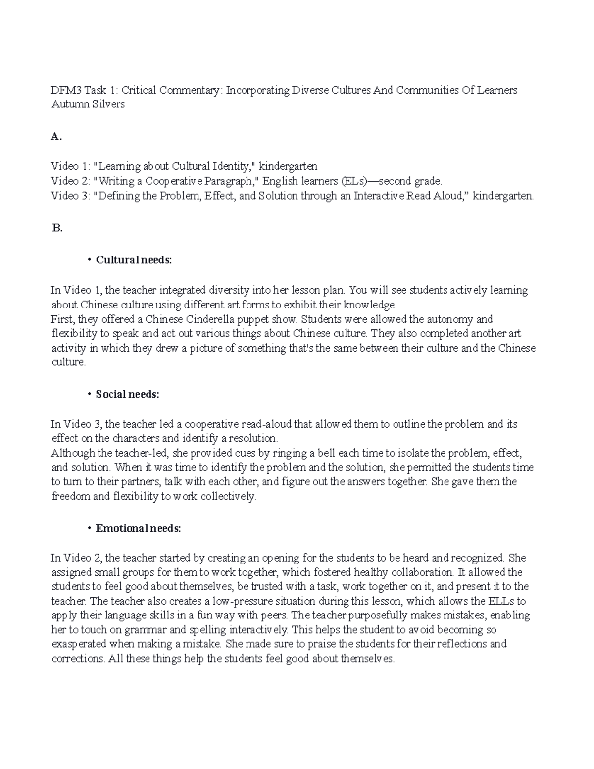 DFM3 Task 1 - DFM3 Task 1: Critical Commentary: Incorporating Diverse Cultures And Communities ...