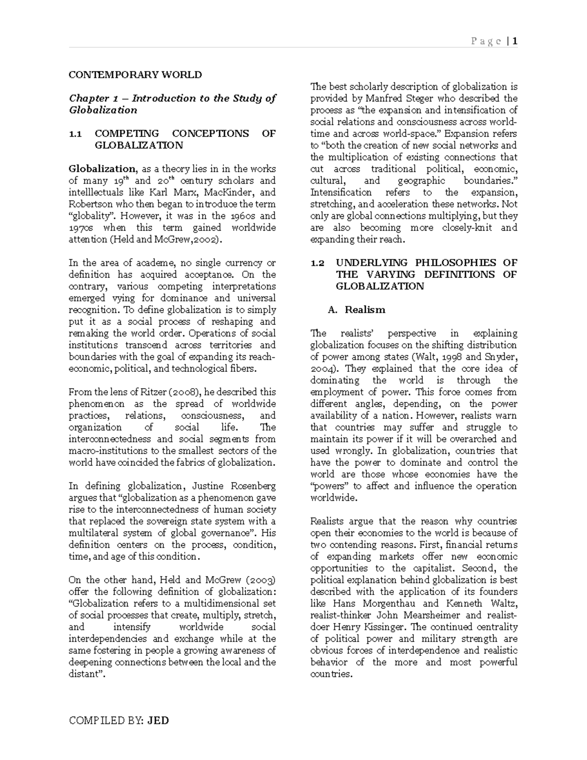 Contemporary- World - CONTEMPORARY WORLD Chapter 1 – Introduction to the Study of Globalization ...