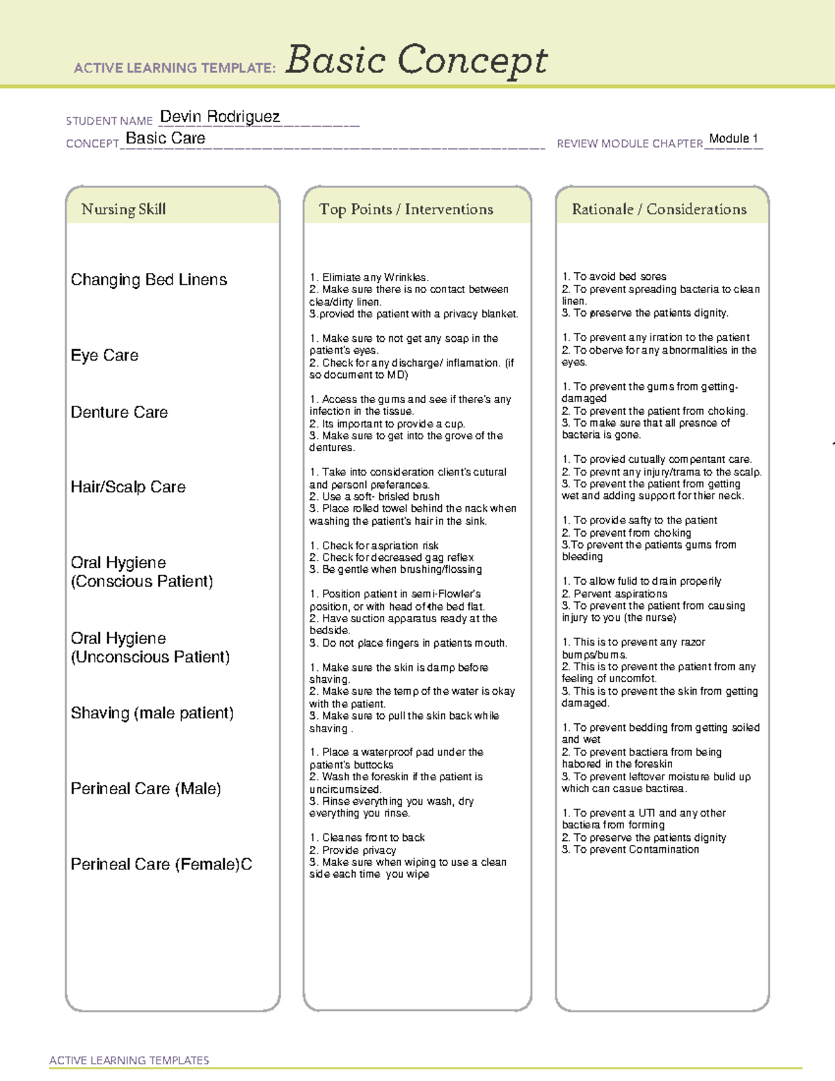 Basic Care and Comfort - A&P-0100 - ACTIVE LEARNING TEMPLATES Basic ...