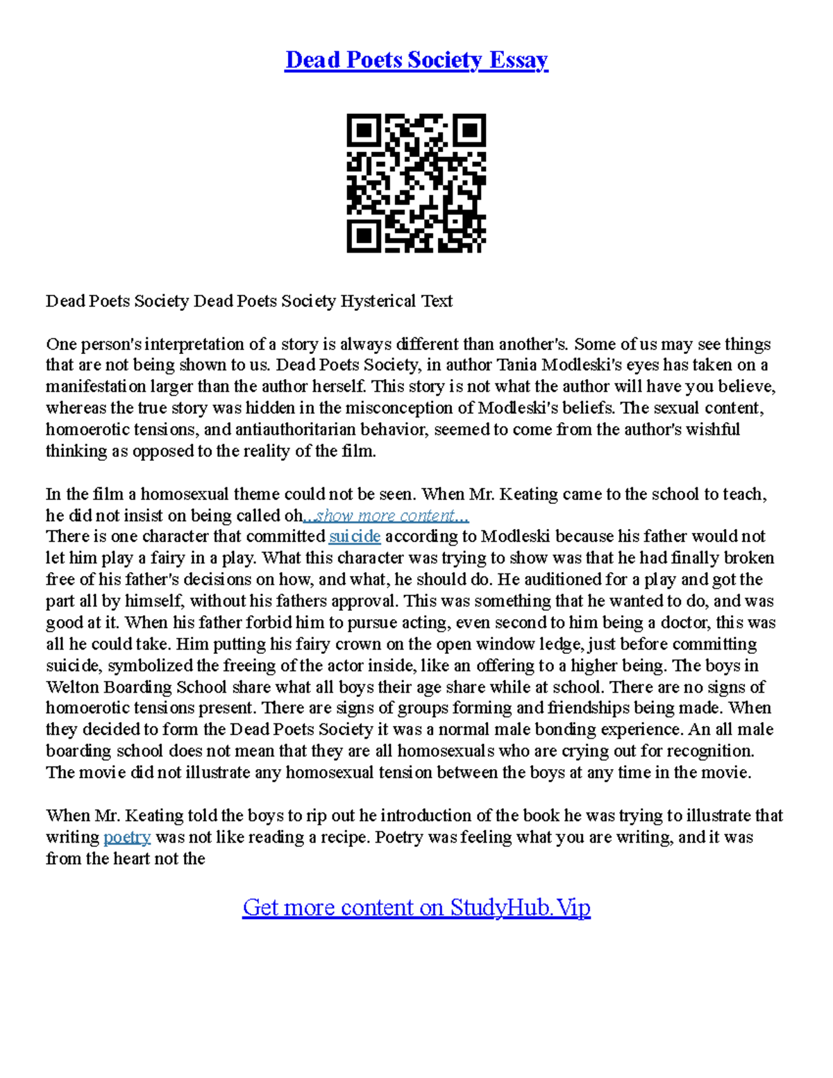 Dead Poets Society Essay - Some of us may see things that are not being ...