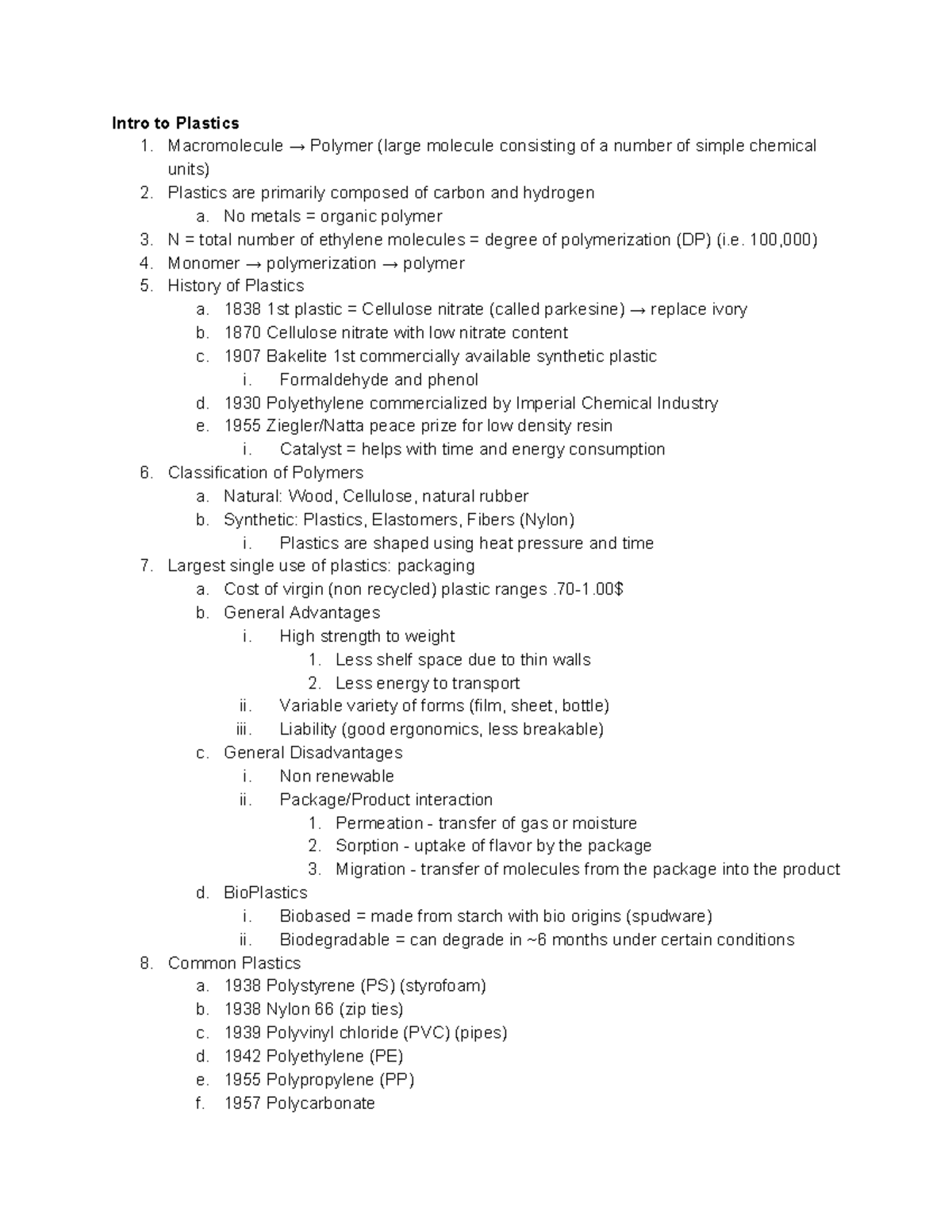 Chapter 1 Intro to Plastics - Intro to Plastics 1. Macromolecule → ...