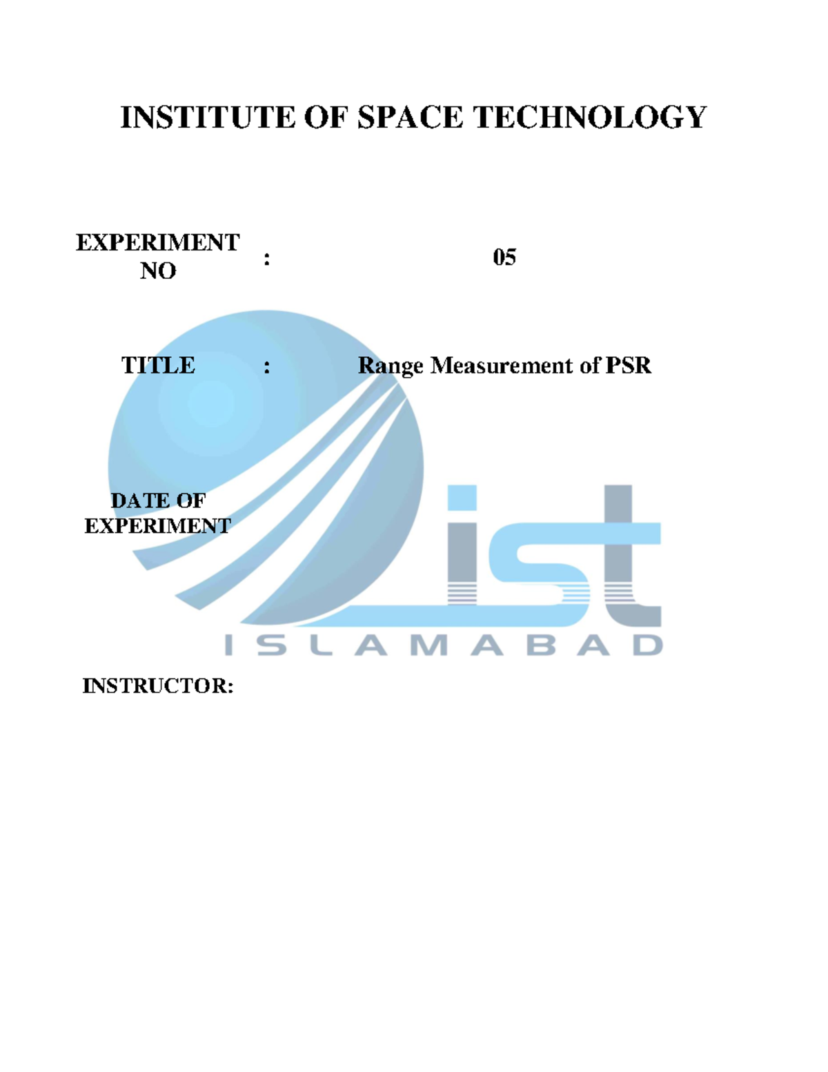 Text document files - INSTITUTE OF SPACE TECHNOLOGY EXPERIMENT NO : 05 ...
