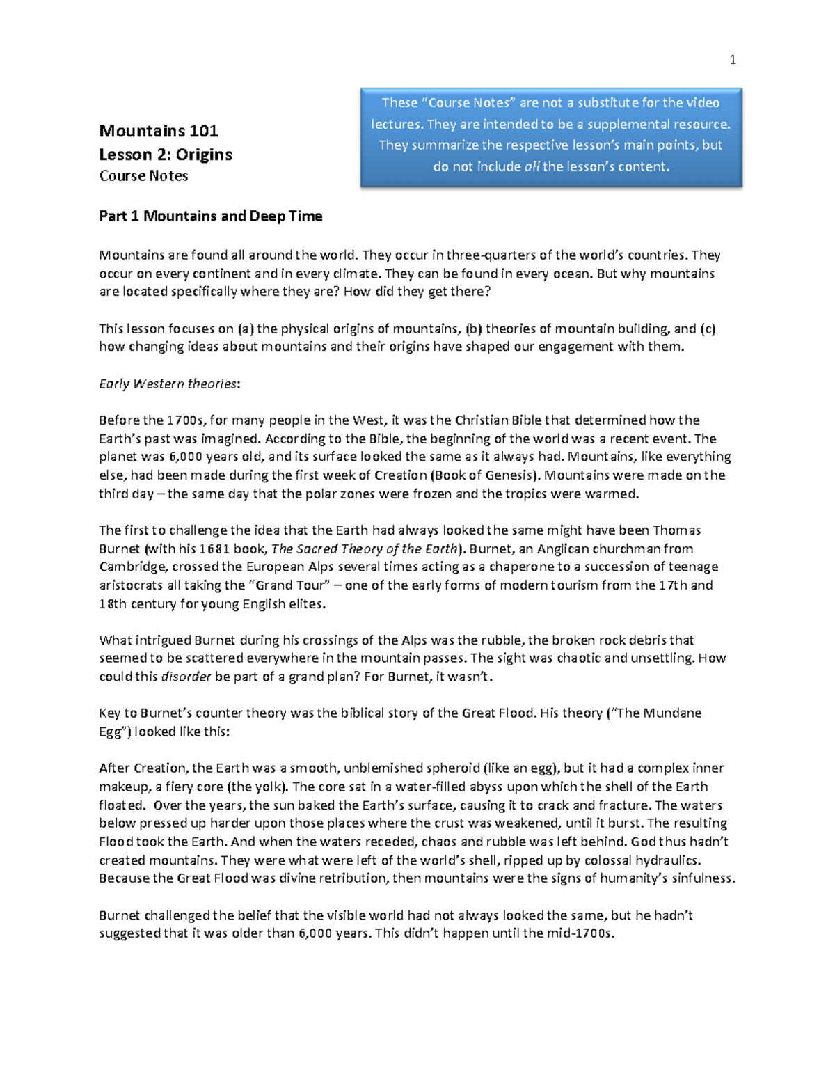 Lesson 2 - Mountains 101 - Mountains 101 Lesson 2: Origins Course Notes ...