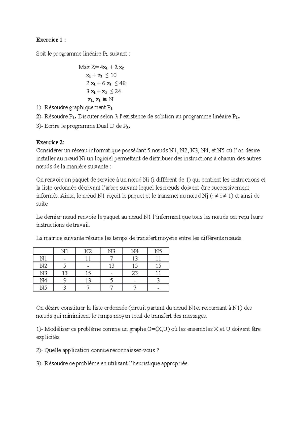 TD-oc - Cours Technique d'optimisation de département mathématiques informatique - Exercice 1 ...