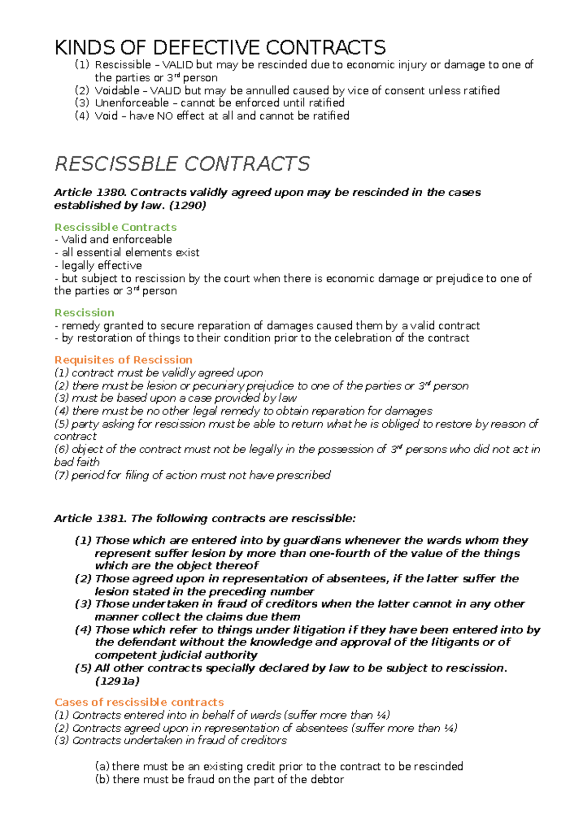 Kinds of Defective Contracts - KINDS OF DEFECTIVE CONTRACTS (1 ...