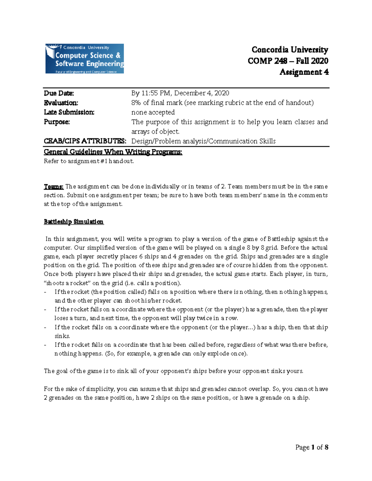 2020 Fall A4 - Exam - Concordia University COMP 2 48 – Fall 2020 Assignment 4 Due Date: By 11:55 ...