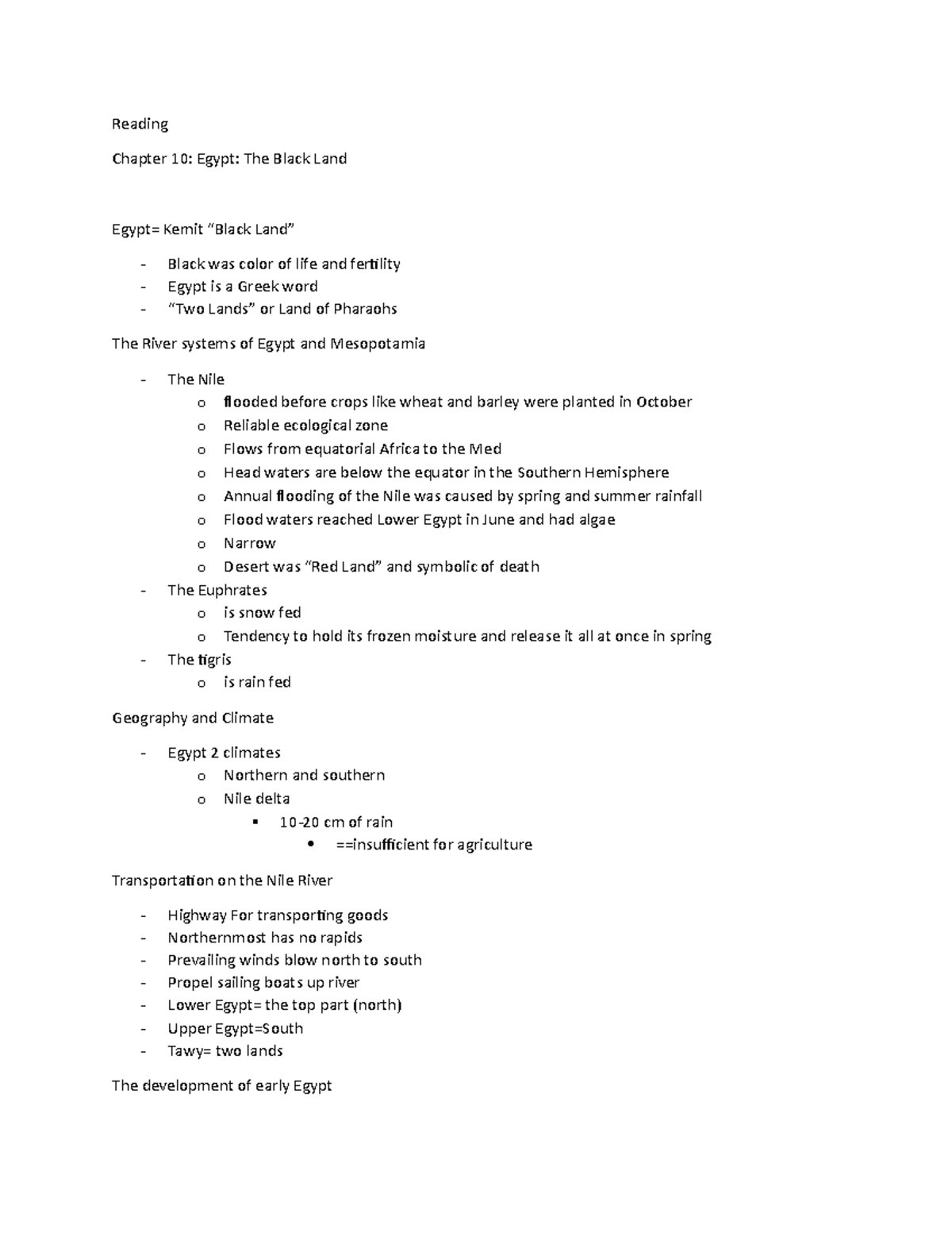 Reading chapter 10 - Reading Chapter 10: Egypt: The Black Land Egypt ...