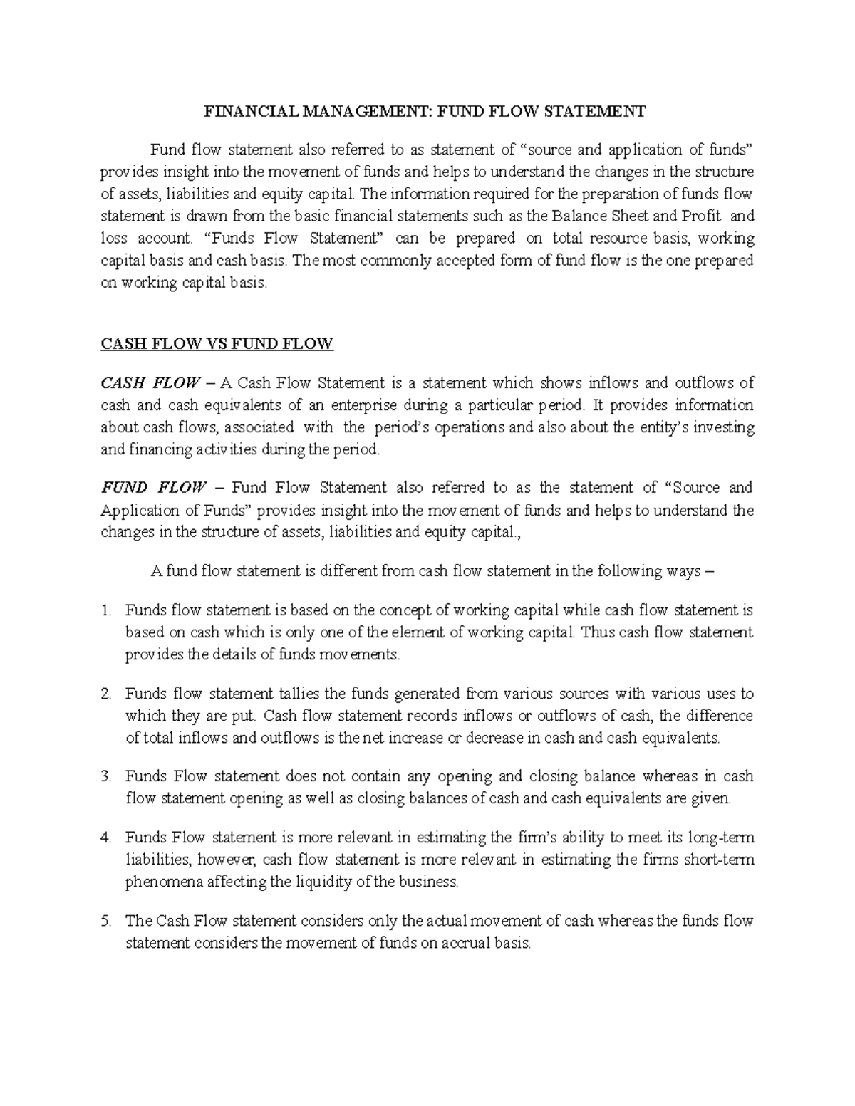 FINMAN: Fund Flow Statement - FINANCIAL MANAGEMENT: FUND FLOW STATEMENT ...