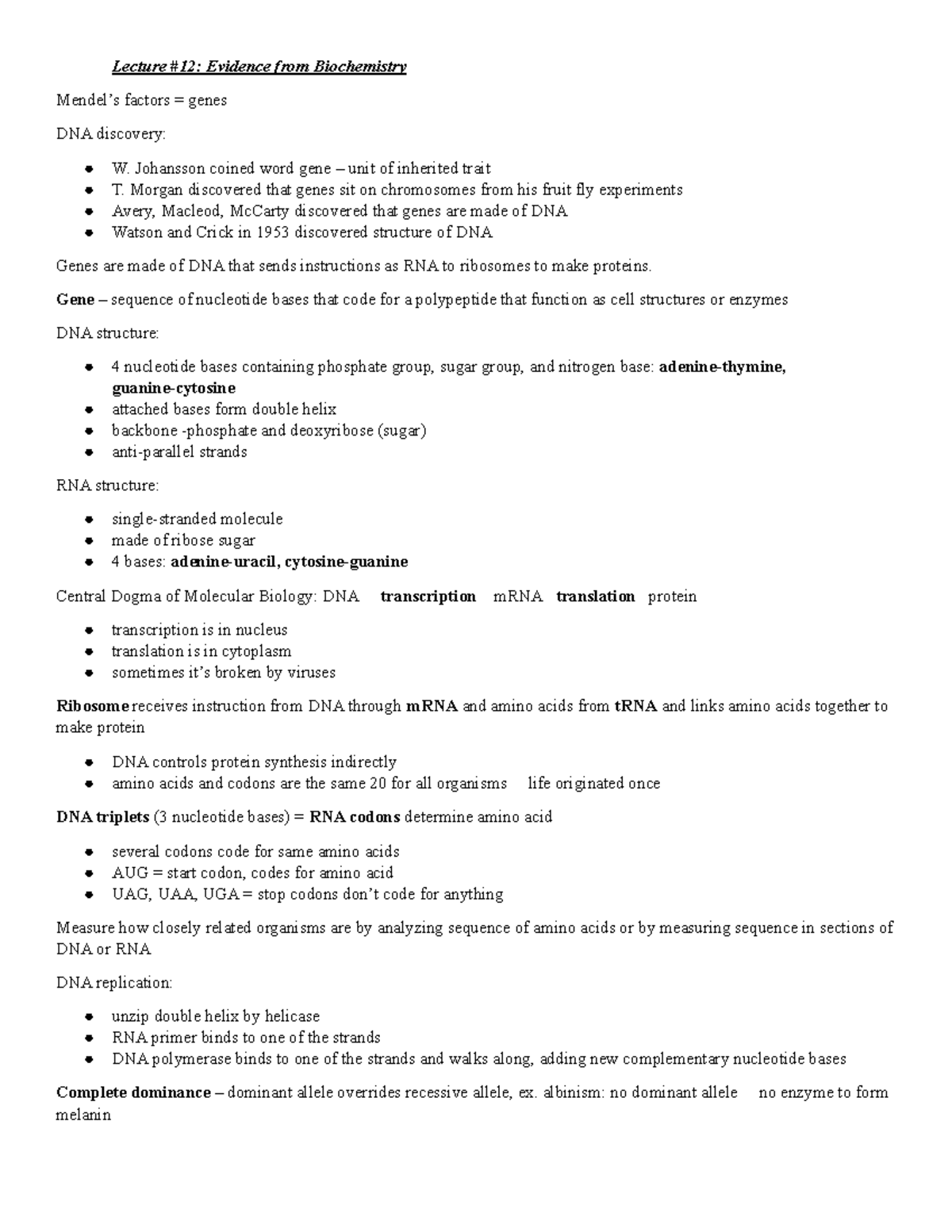 BIO 200 Ch 12 Evidence from Biochemistry - Lecture #12: Evidence from ...